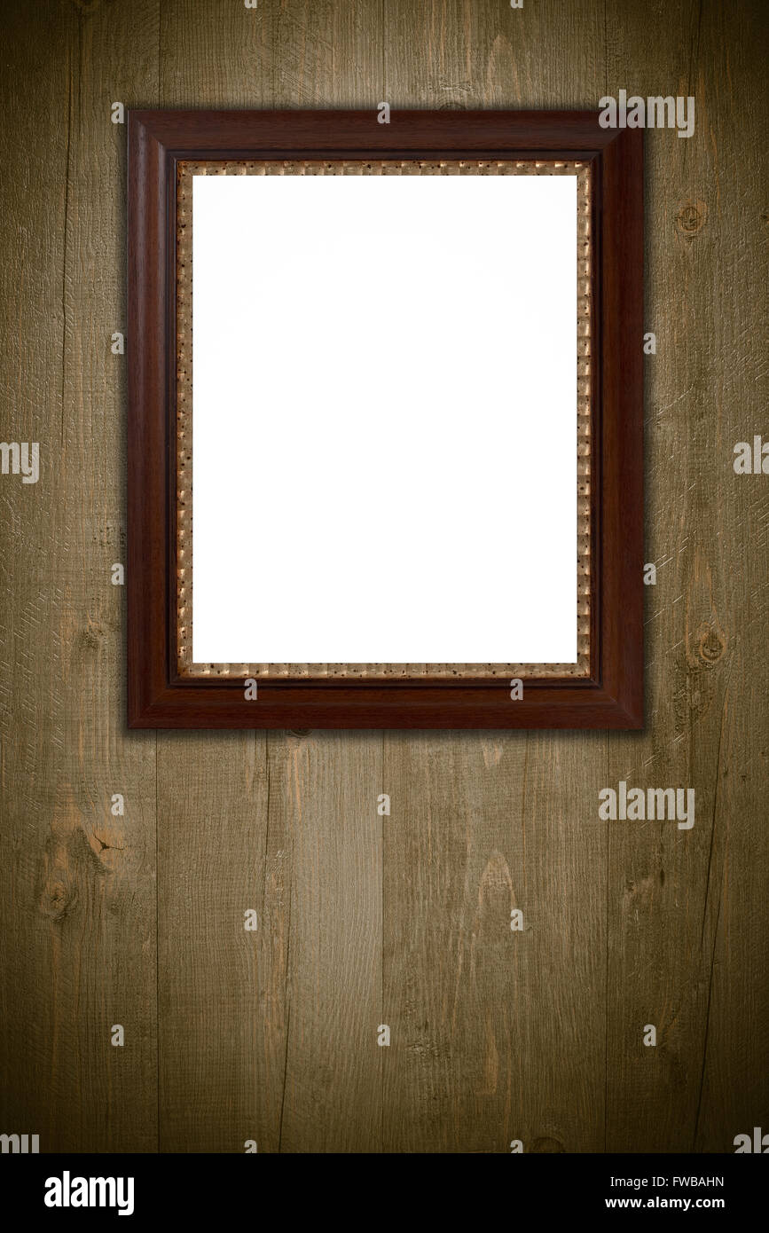 Old picture frame on vintage wood wall Stock Photo - Alamy