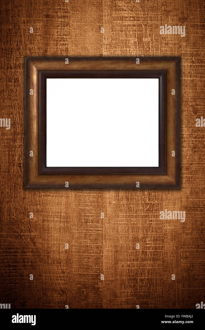 Old picture frame on vintage wood wall Stock Photo - Alamy