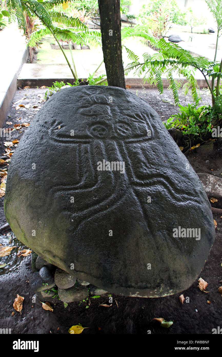 Tahiti, French Polynesia, ancient Tiki god at the Museum of Tahiti and ...