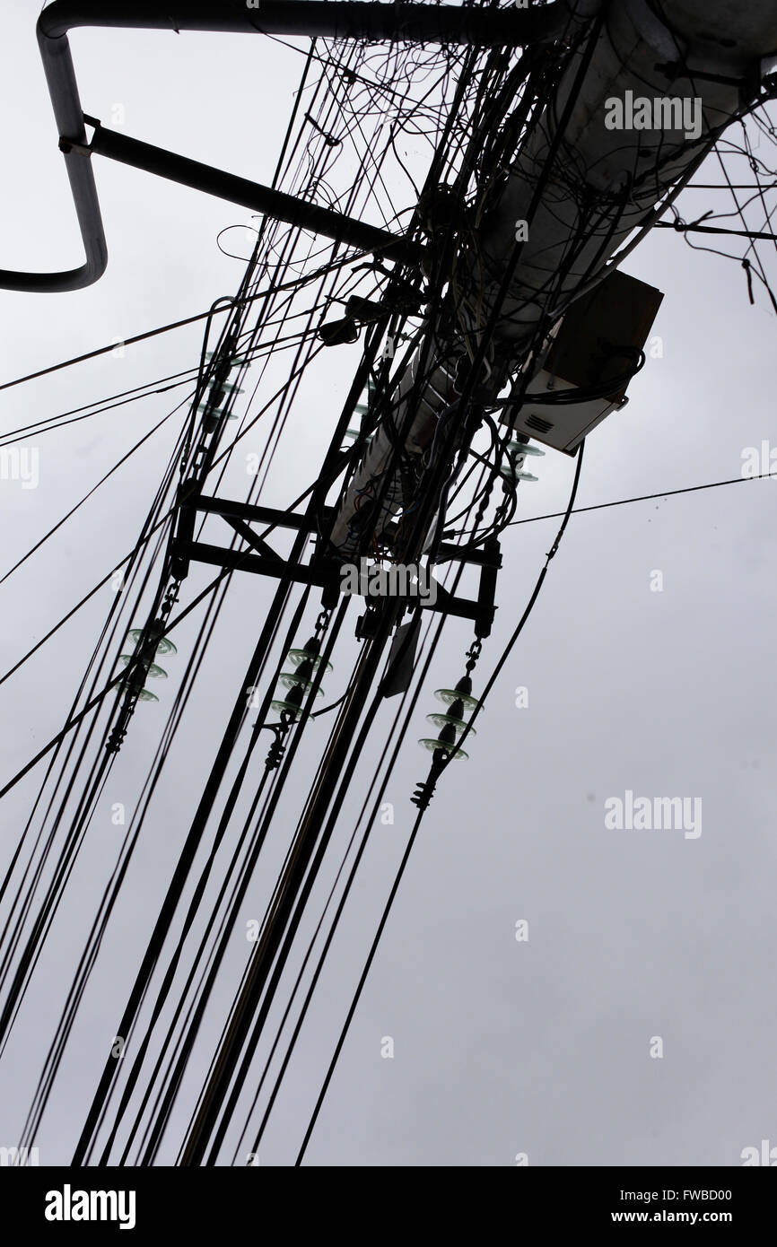 wires on a pillar Stock Photo - Alamy