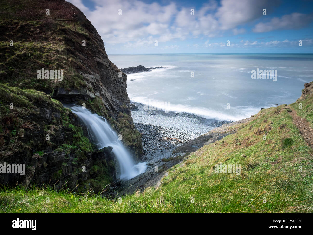 Waterfall near St Catherine's Tor at Hartland Quay in Hartland, Devon ...