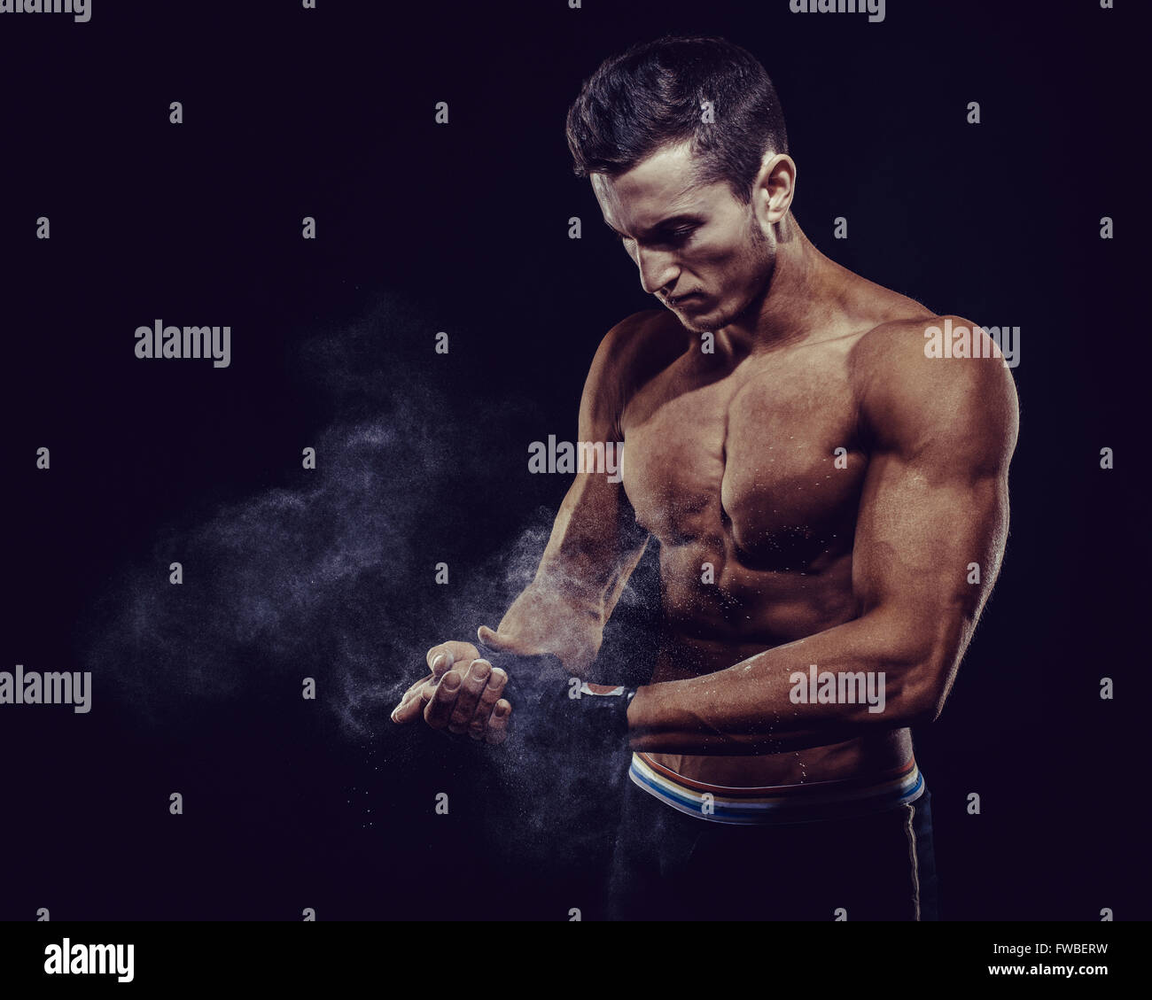 MMA Fighter Preparing Bandages For Training. Darck background Stock ...