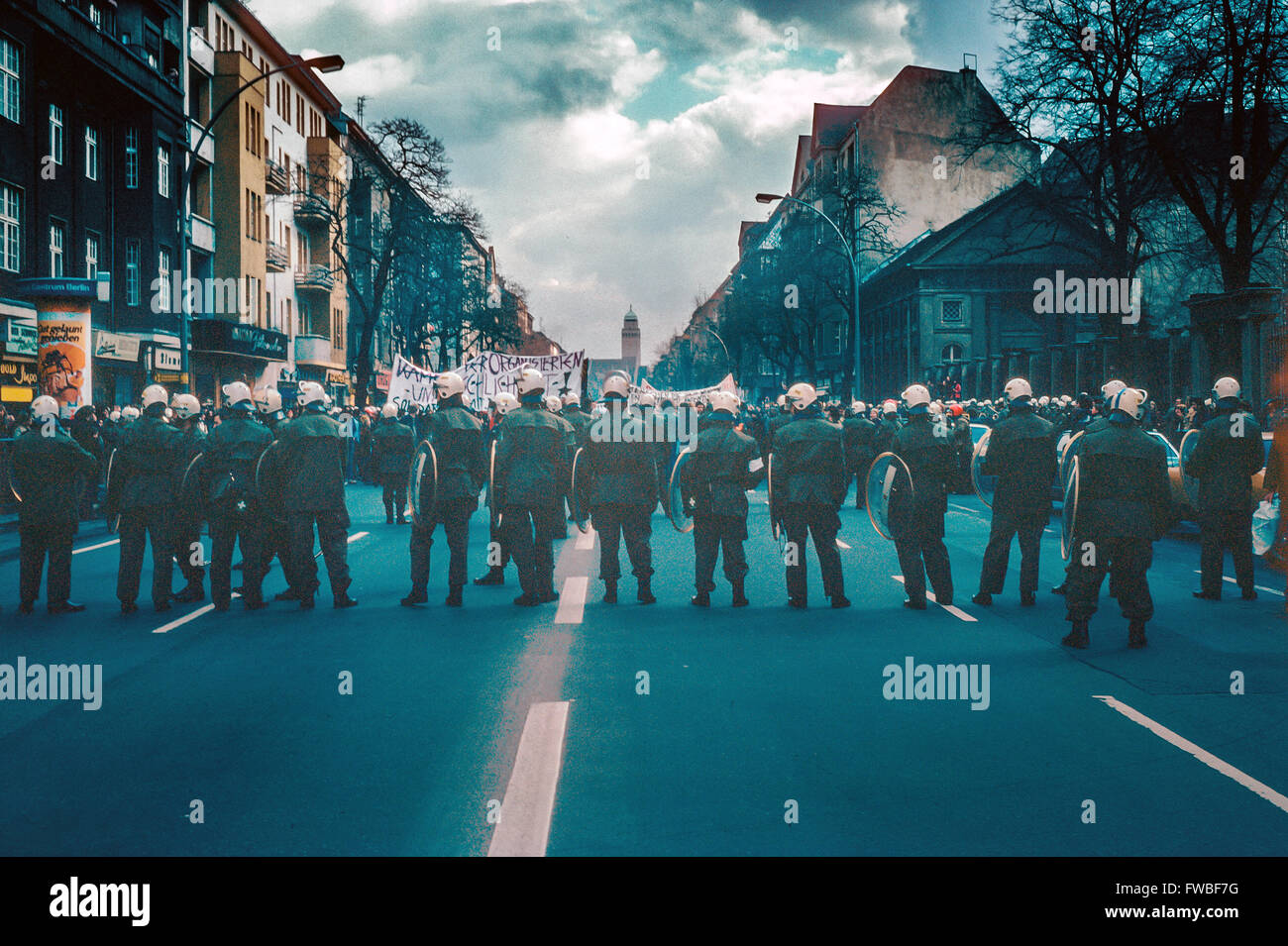 Street protest in West Berlin's Karl Marx Strasse, circa 1980 Stock ...
