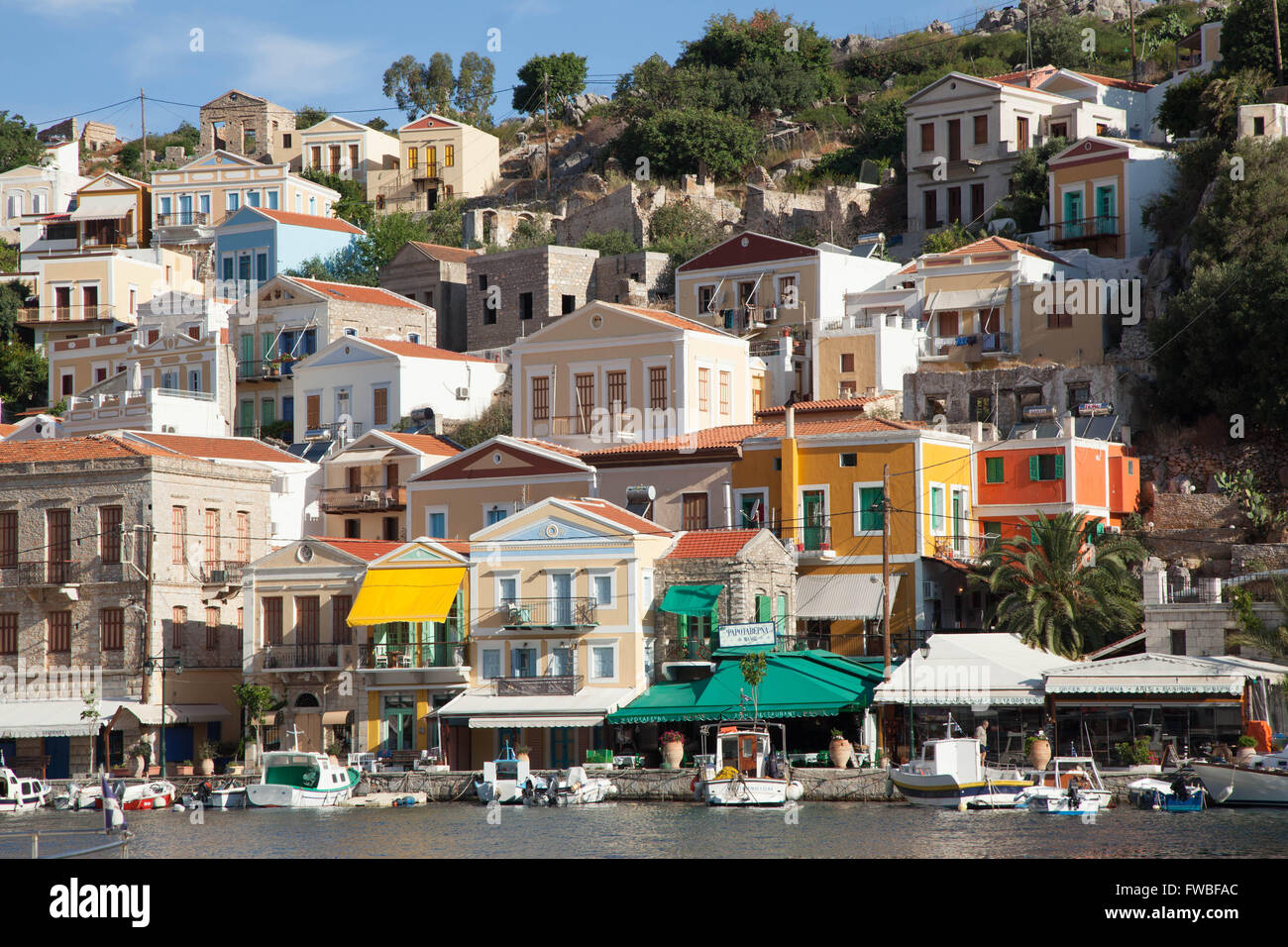 Traditional Greek buildings on the island of Symi Greece Stock Photo ...