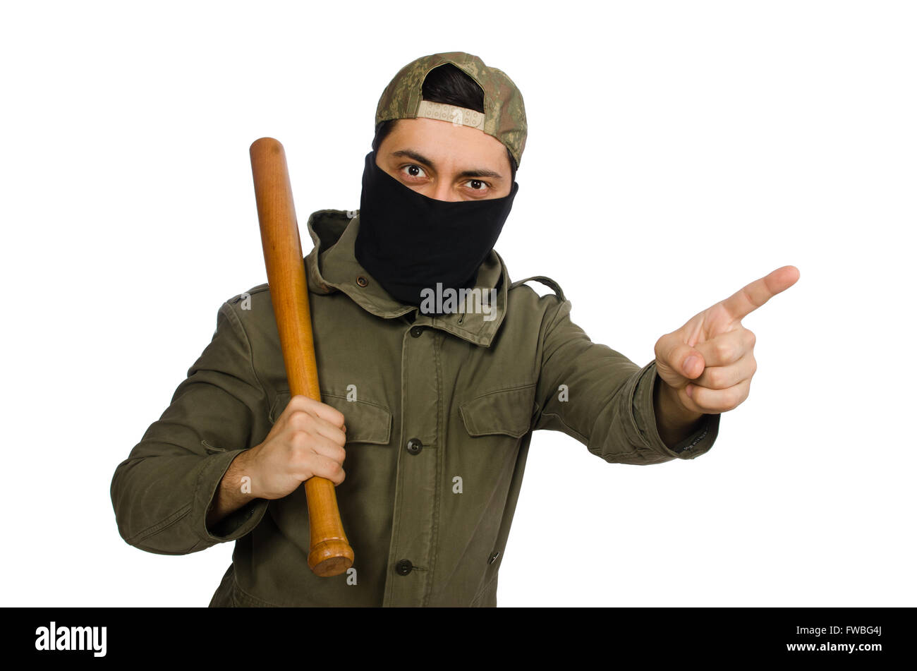 Funny man with baseball bat isolated on white Stock Photo - Alamy
