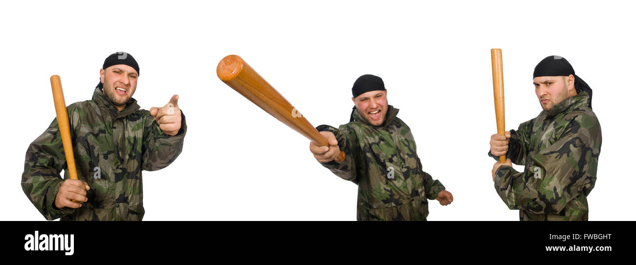 Soldier with baseball bat on white Stock Photo - Alamy