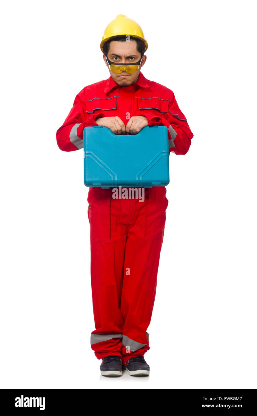 Man in coveralls isolated on white Stock Photo - Alamy