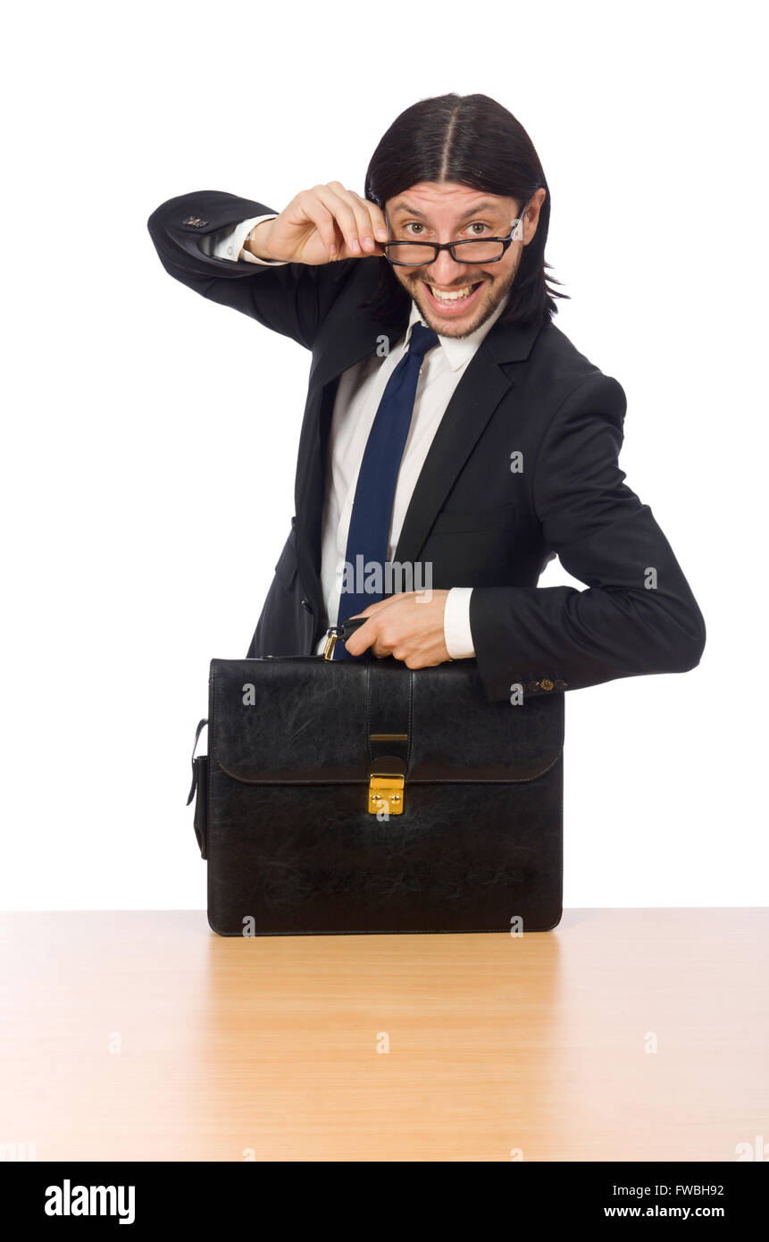 Businessman at workplace isolated on white Stock Photo - Alamy