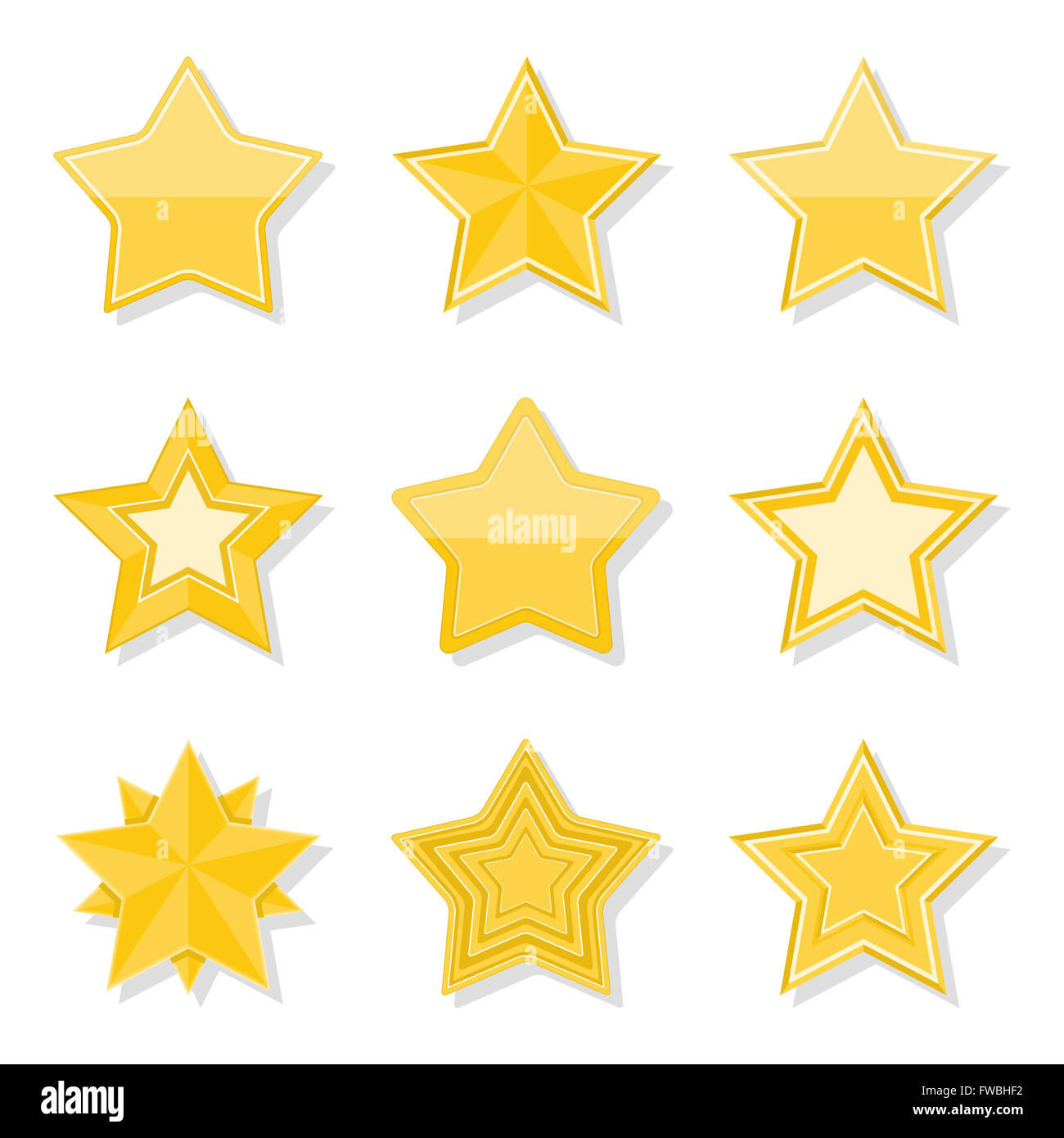 Set of different flat yellow stars on white background Stock Photo - Alamy