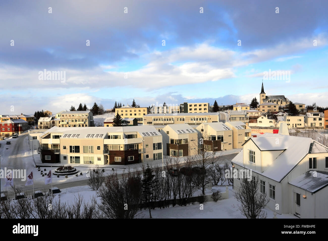 Winter view over Borgarnes town, Western Region of Iceland Stock Photo ...