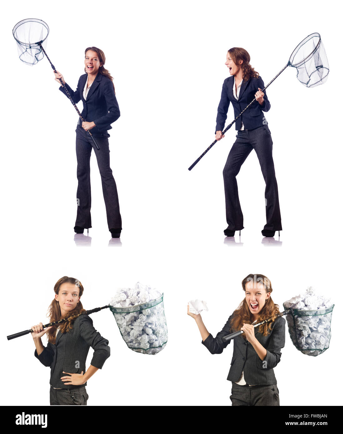 Woman with catching net and papers Stock Photo - Alamy