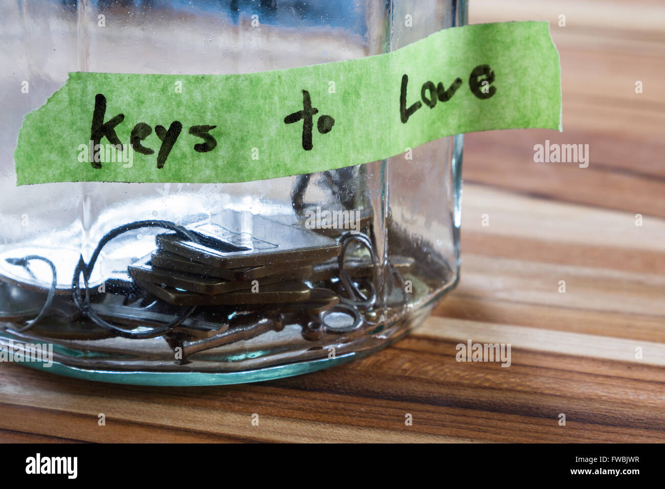 concept image using hand written tags and and old jar with the keys to ...