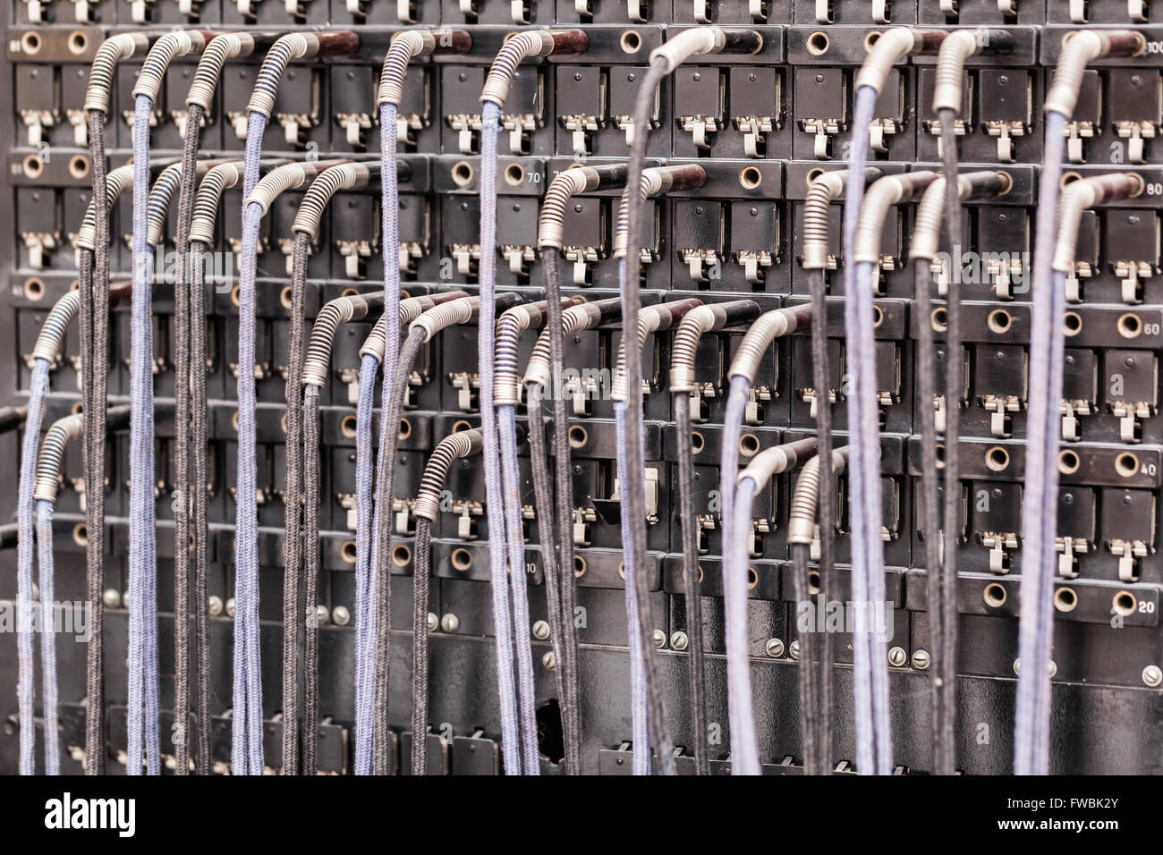 vintage telephone station with the cables closeup Stock Photo - Alamy