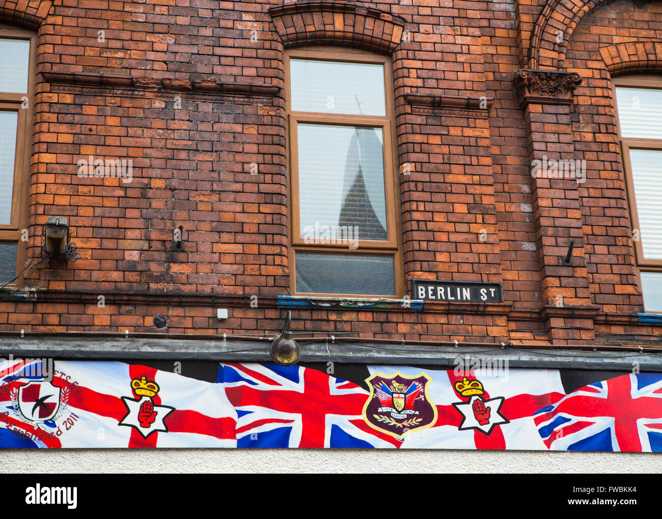 Union flags on Berlin Street in Belfast Stock Photo - Alamy