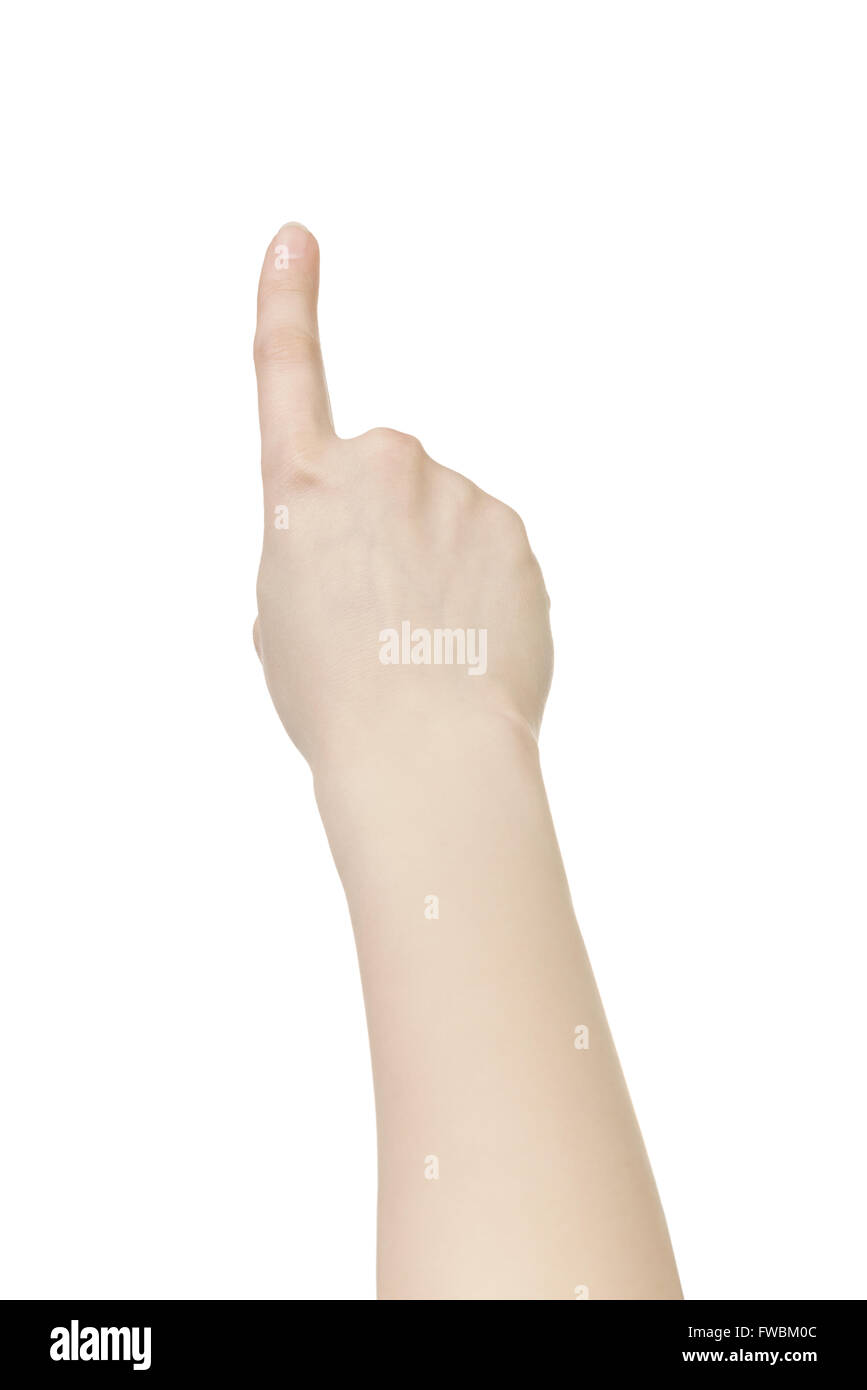 young woman hand touch screen gesture isolated Stock Photo - Alamy