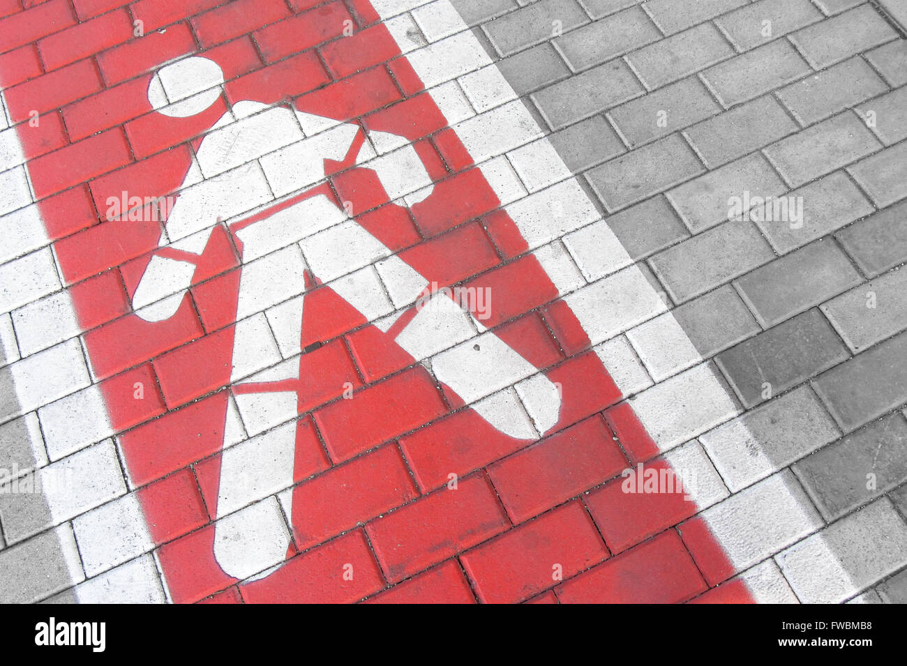 perspective view for a red pedestrians lane along a sidewalk Stock ...