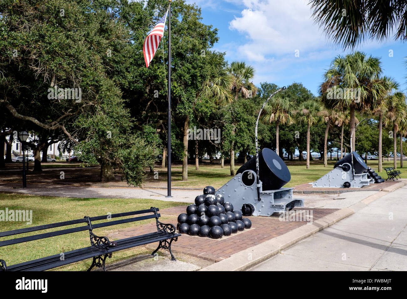 Cannon and cannonballs at The Battery, historic Charleston, South ...