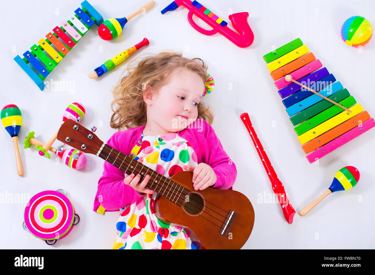 Child with music instruments. Musical education for kids. Colorful ...
