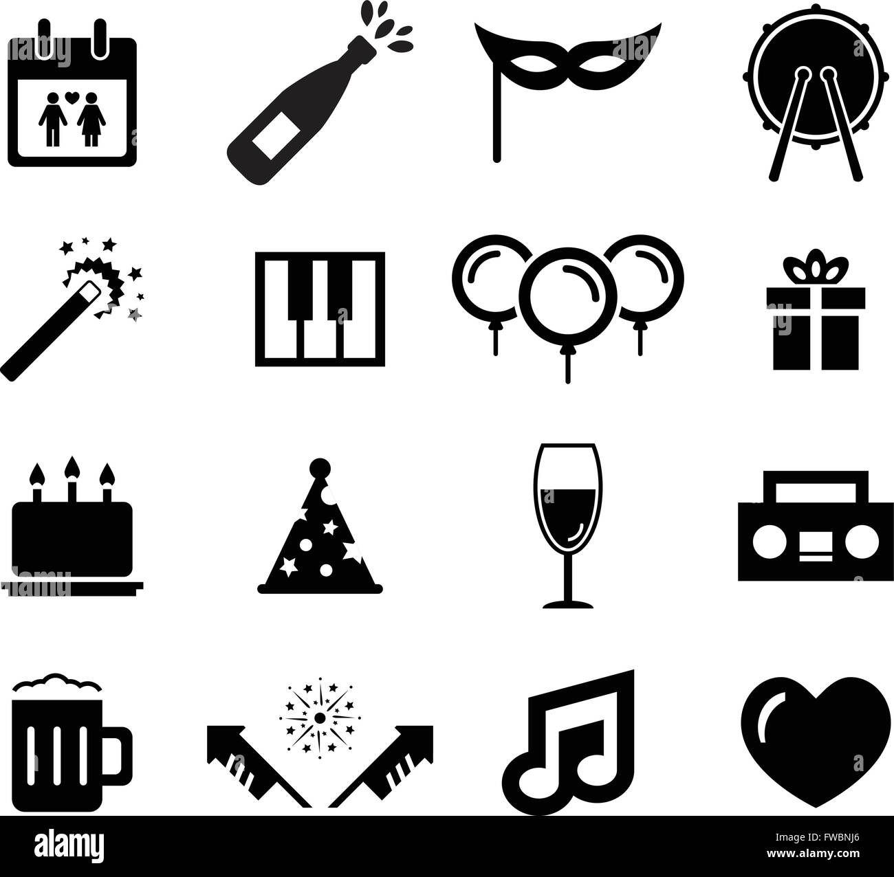 Party celebration icons Black and White Stock Photos & Images - Alamy