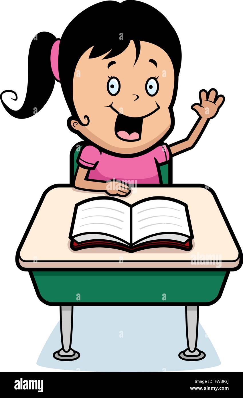 Cartoon Student Writing At Desk Thinking