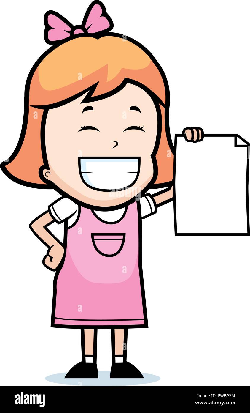 A happy cartoon child proudly holding a piece of paper Stock Vector ...