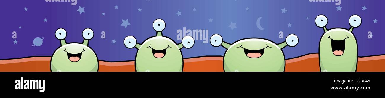 A group of cartoon Martian aliens standing and smiling Stock Vector ...
