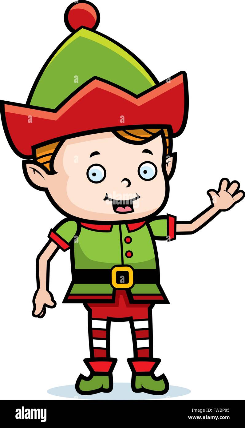 A happy cartoon Christmas elf waving and smiling Stock Vector Image ...