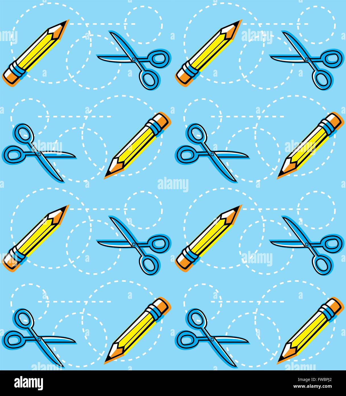 A cartoon seamless repeating pattern with pencils and scissors Stock ...