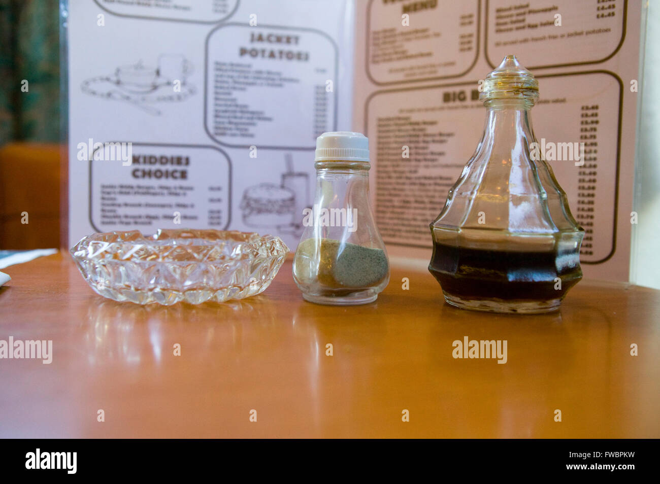 Detail image of a menu in a cafe also commonly known as a greasy spoon ...