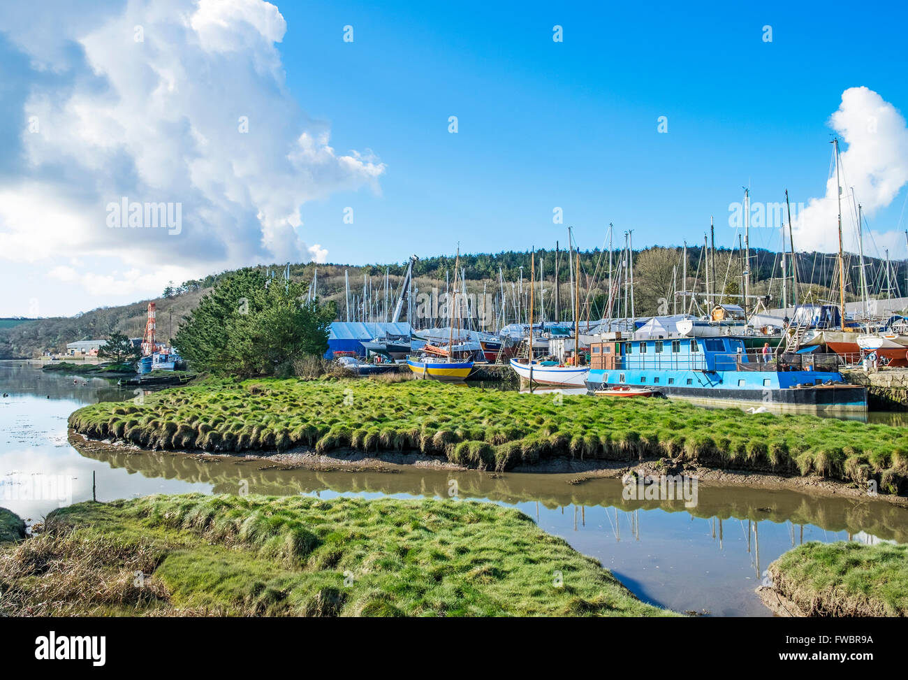 The boatyard in the village of Gweek near Helston, Cornwall, England ...
