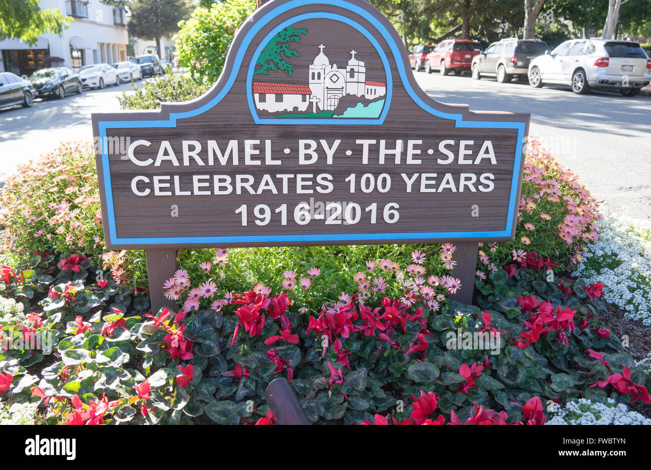 Carmel-by-the-Sea village sign in California Stock Photo - Alamy