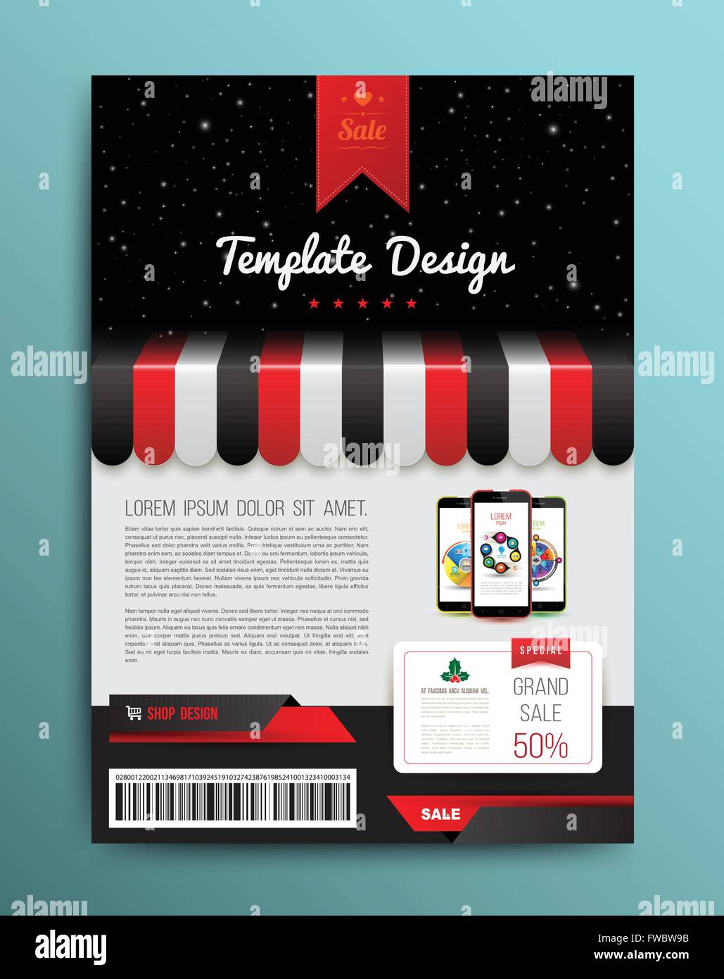 Vector brochure template design with shop and smartphone. Vector ...