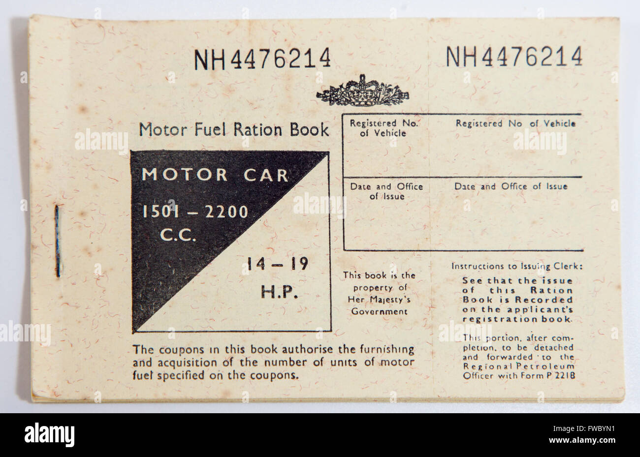 WWII Motor Fuel Ration Book Stock Photo - Alamy