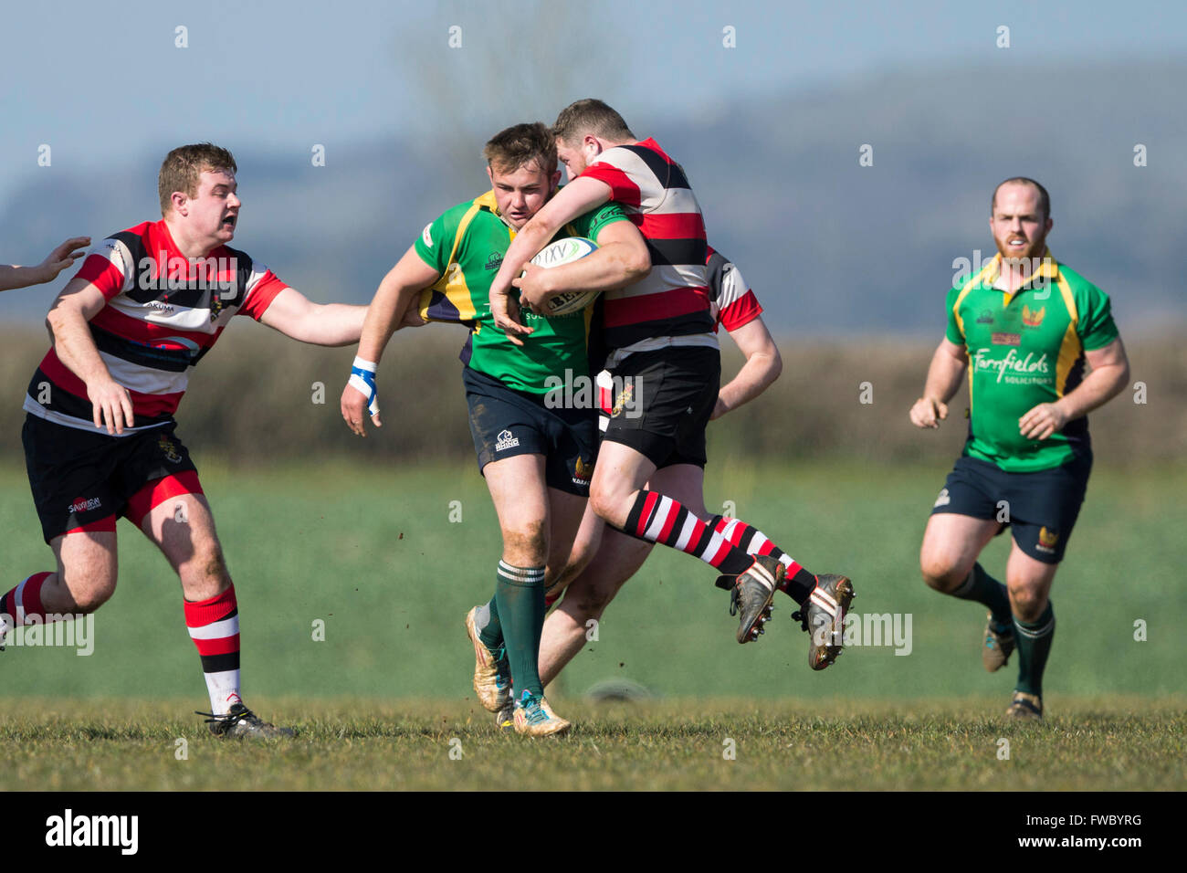 NDRFC 1st XV versus Frome RFC 1st XV, Frome player jumping on opponent ...