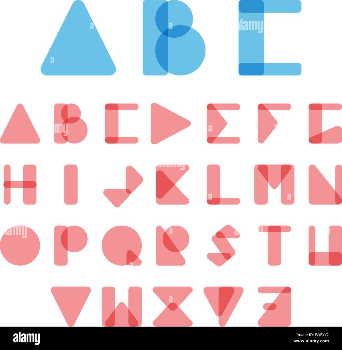 Red and blue font, ABC in geometric style. Vector Stock Vector Image ...