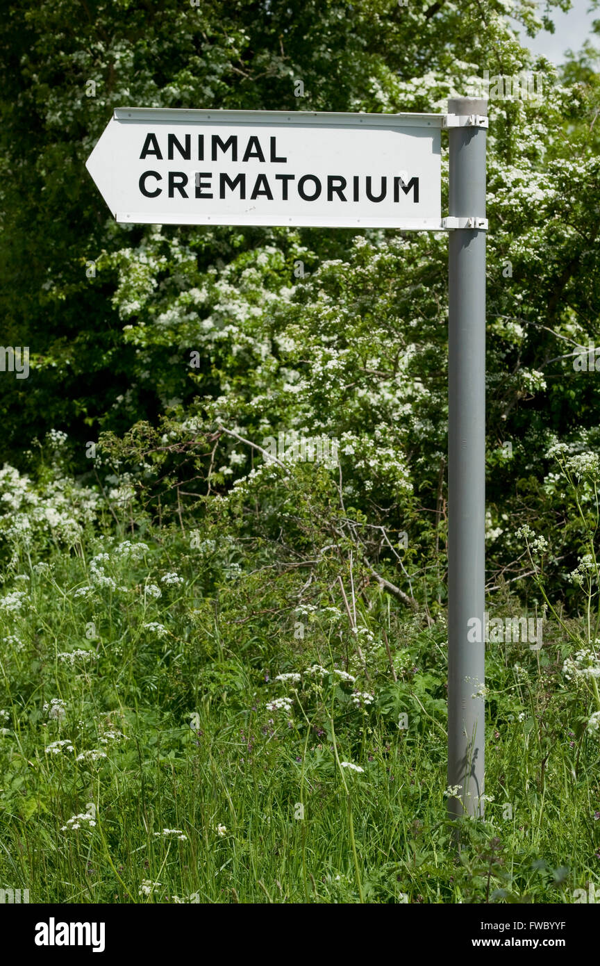 A road sign pointing the way to an Animal Crematorium Stock Photo - Alamy