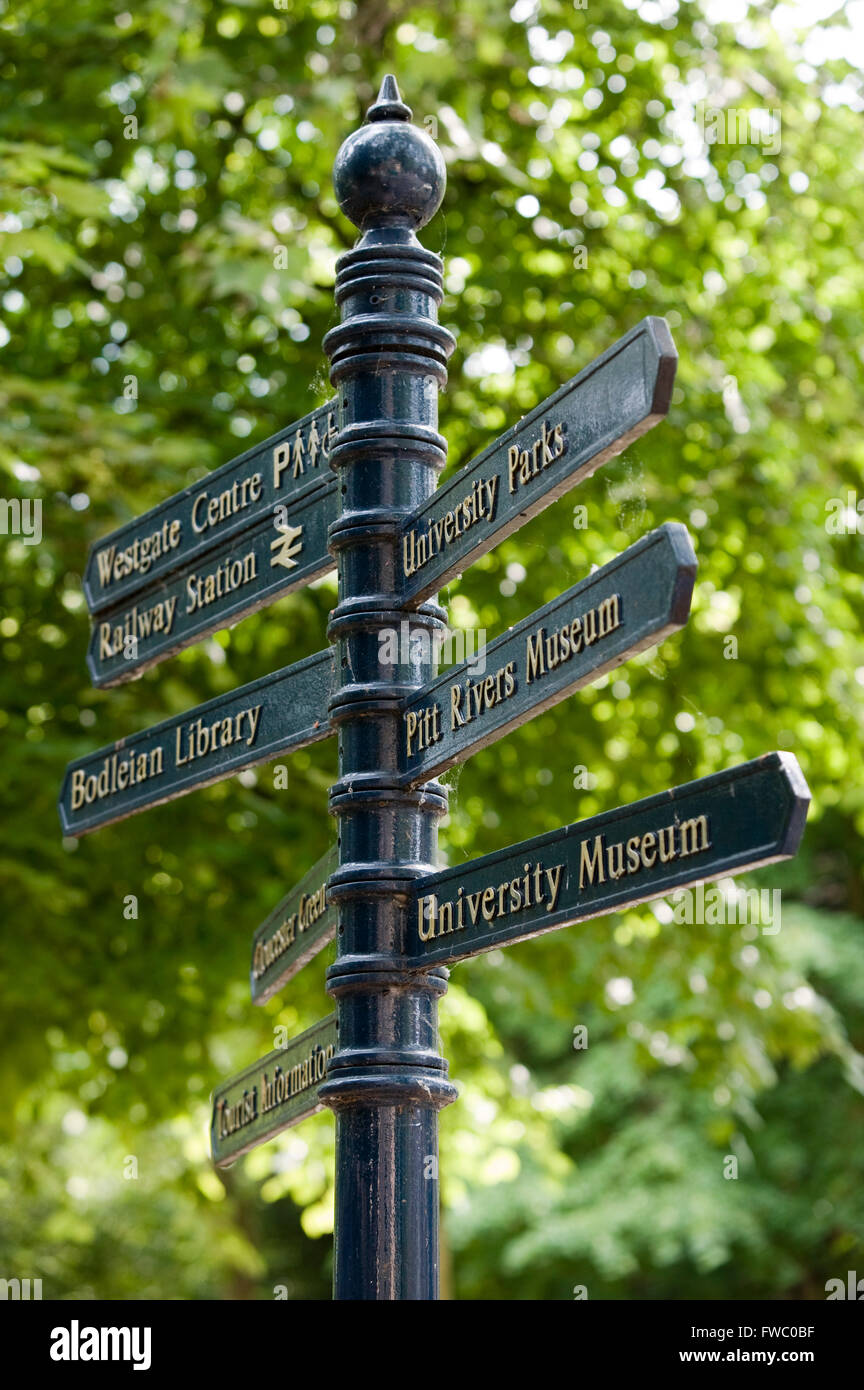 A street sign in the University City of Oxford pointing out some of the ...