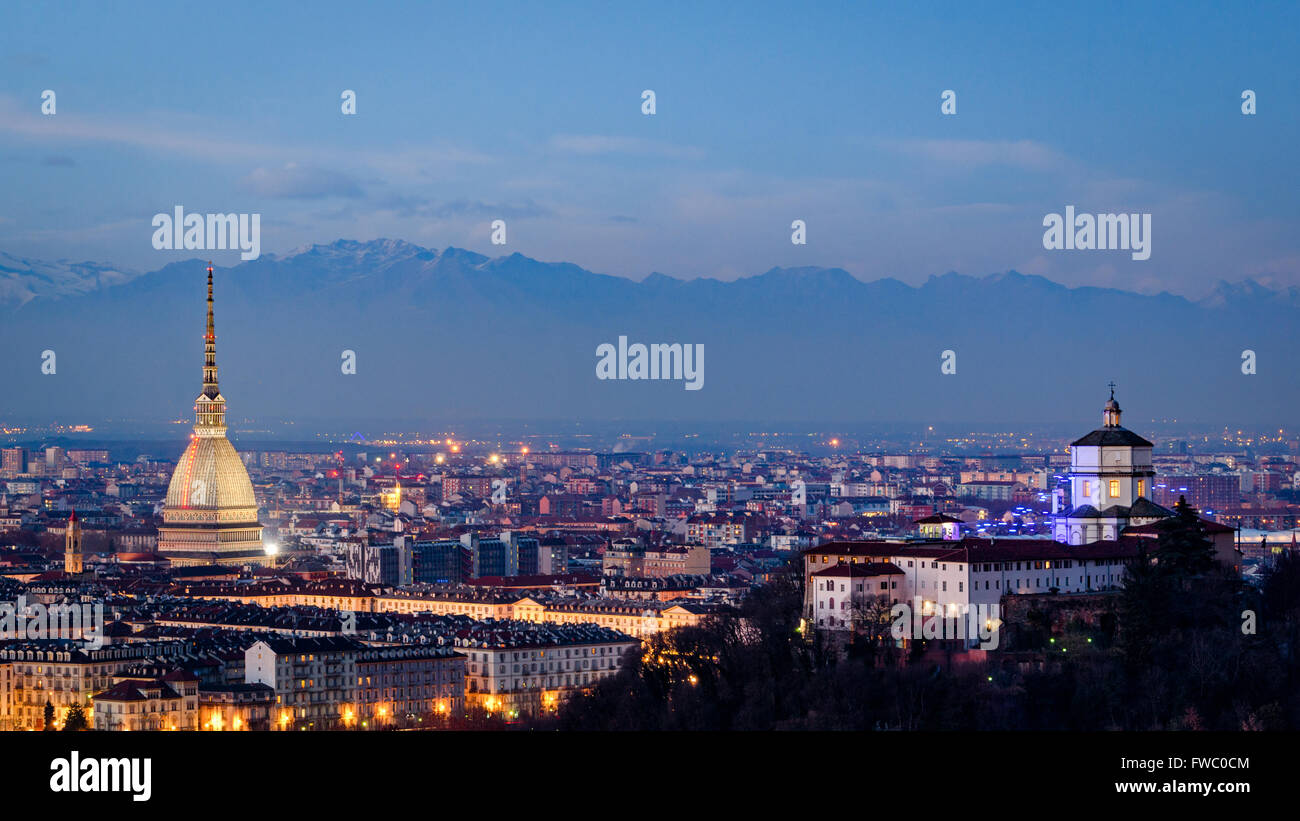 Turin (Torino) panorama with Mole Antonelliana and Alps Stock Photo - Alamy