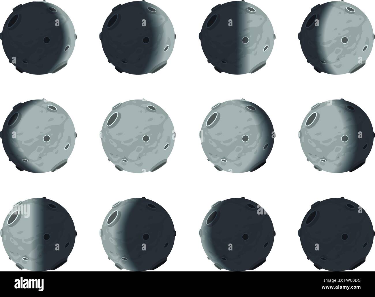 The whole cycle of moon phases from new to full on white Stock Vector ...