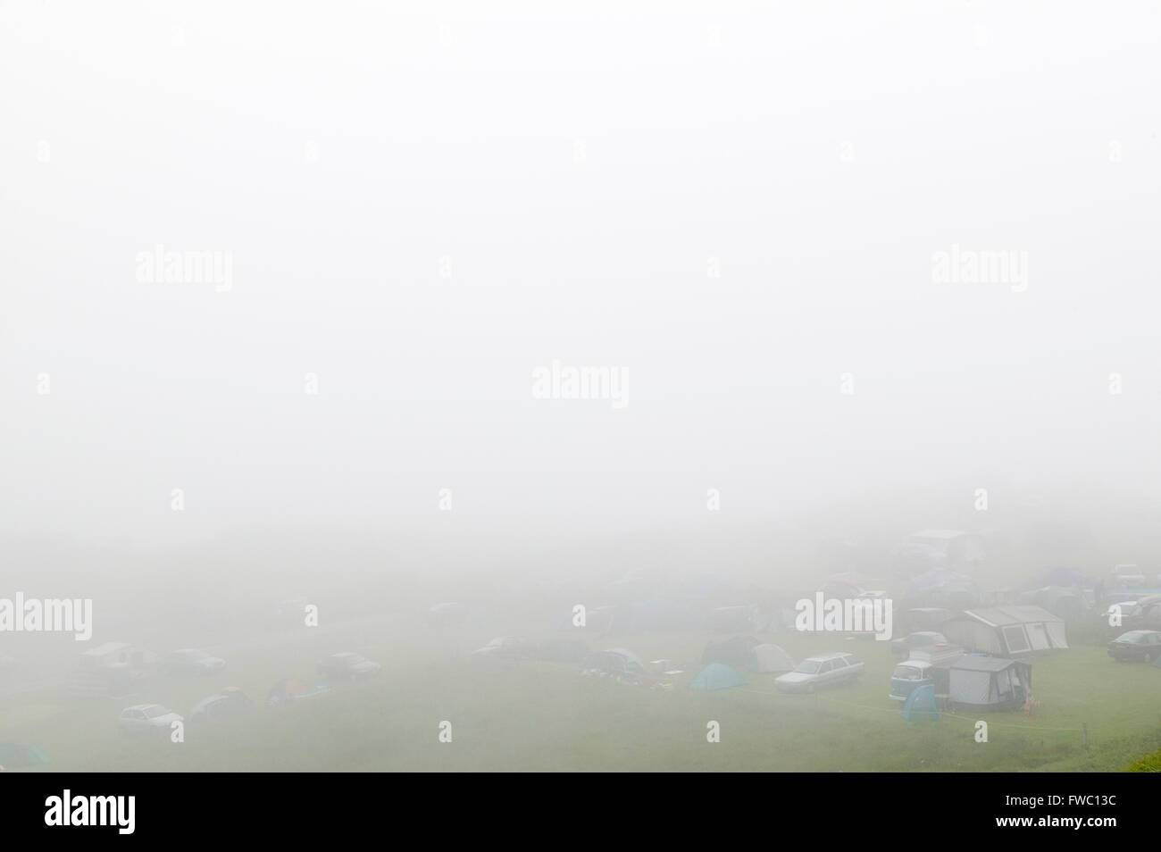 morthoe campsite , Devon in the fog Stock Photo - Alamy