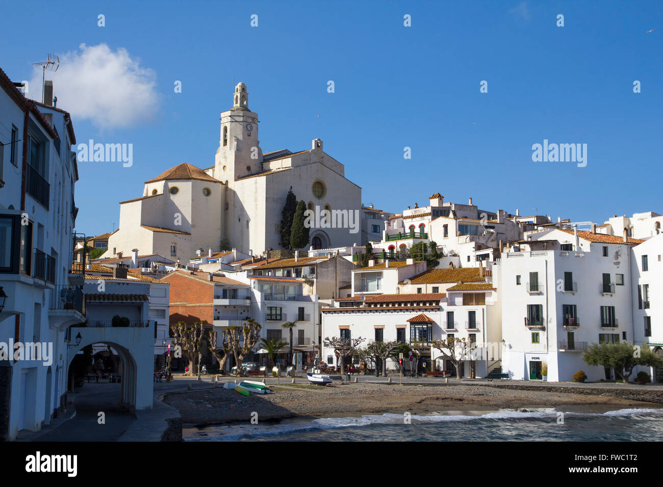 View of the white houses in Cadaques, a famous village in the Costa ...