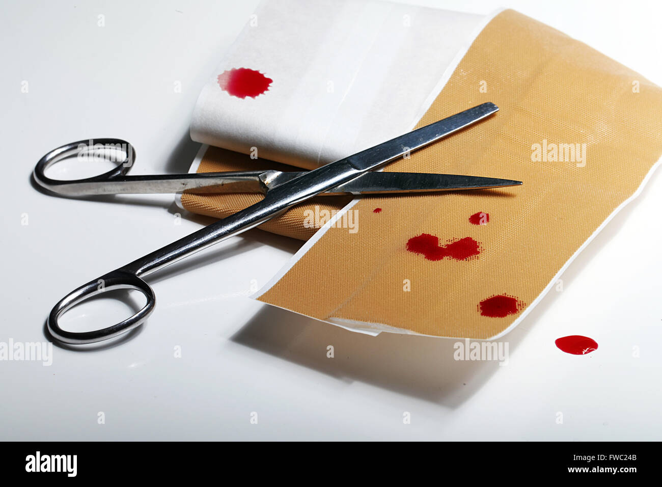 Blood spill, cutting pathes with scissors Stock Photo - Alamy