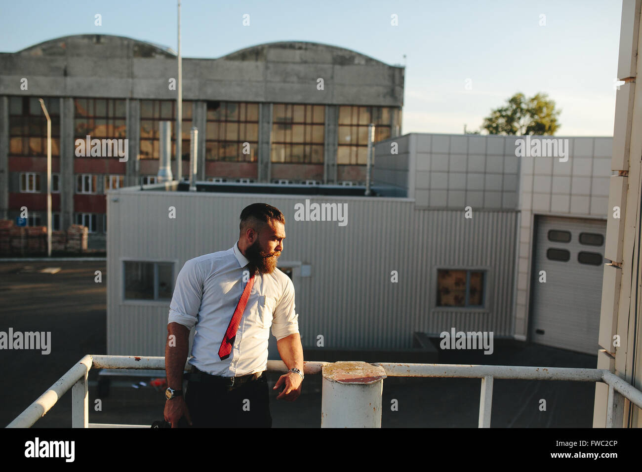 Businessman enjoying the evening sunset at work Stock Photo - Alamy