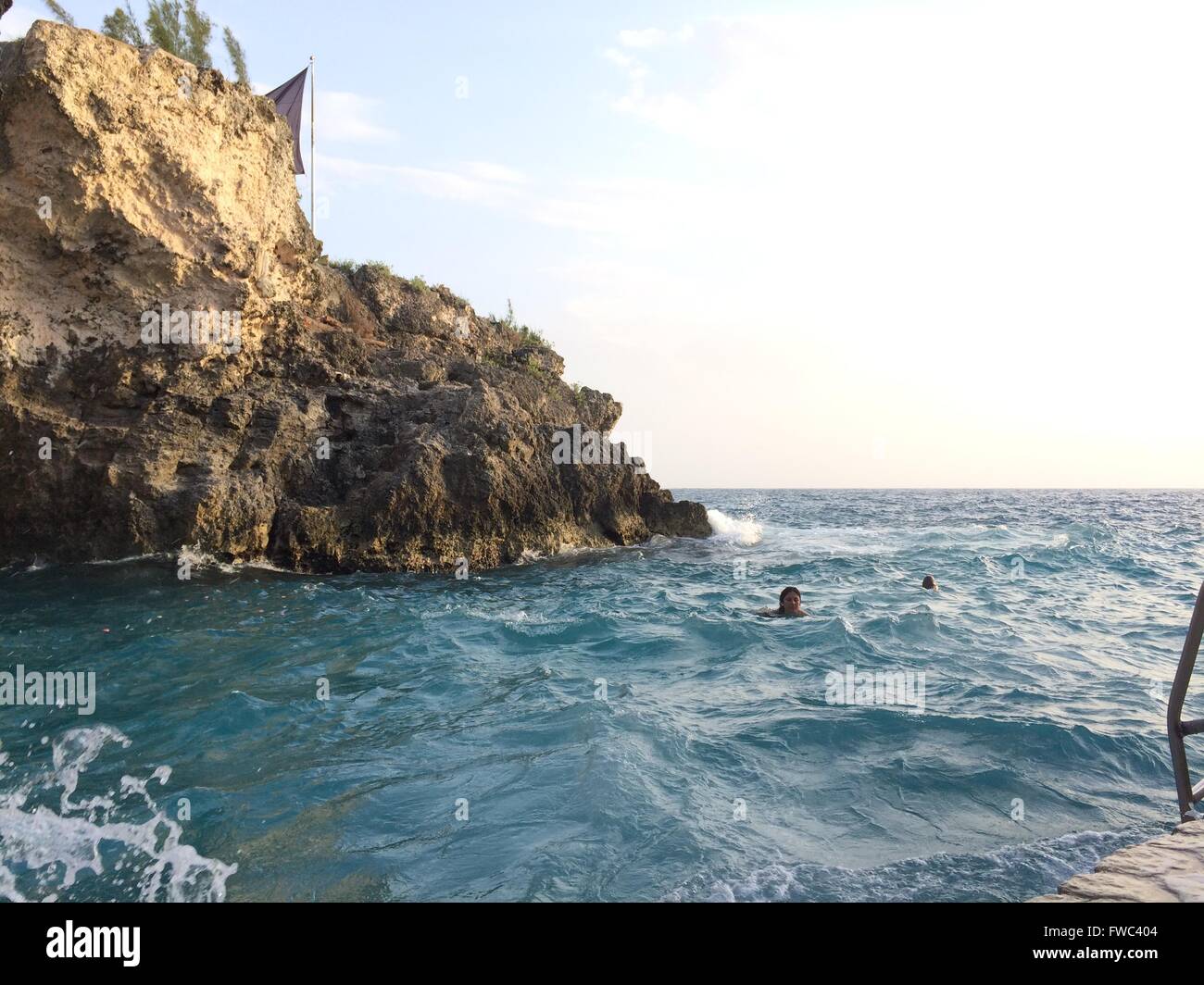 Ocean Level Diving Platform in the Rocky Cove at Rick's Cafe in Jamaica ...