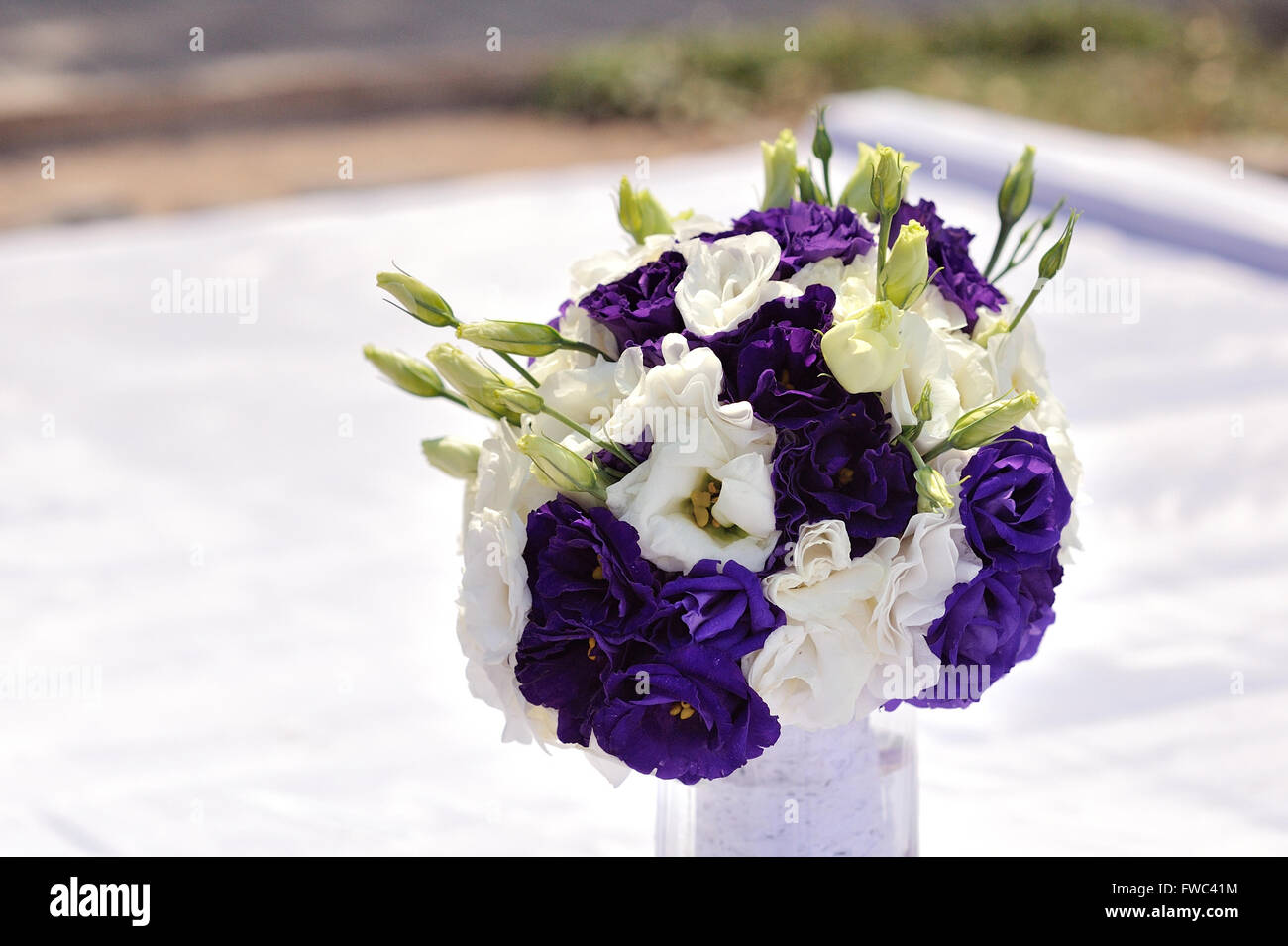 Bouquet of white and violet flowers on a white background Stock Photo ...