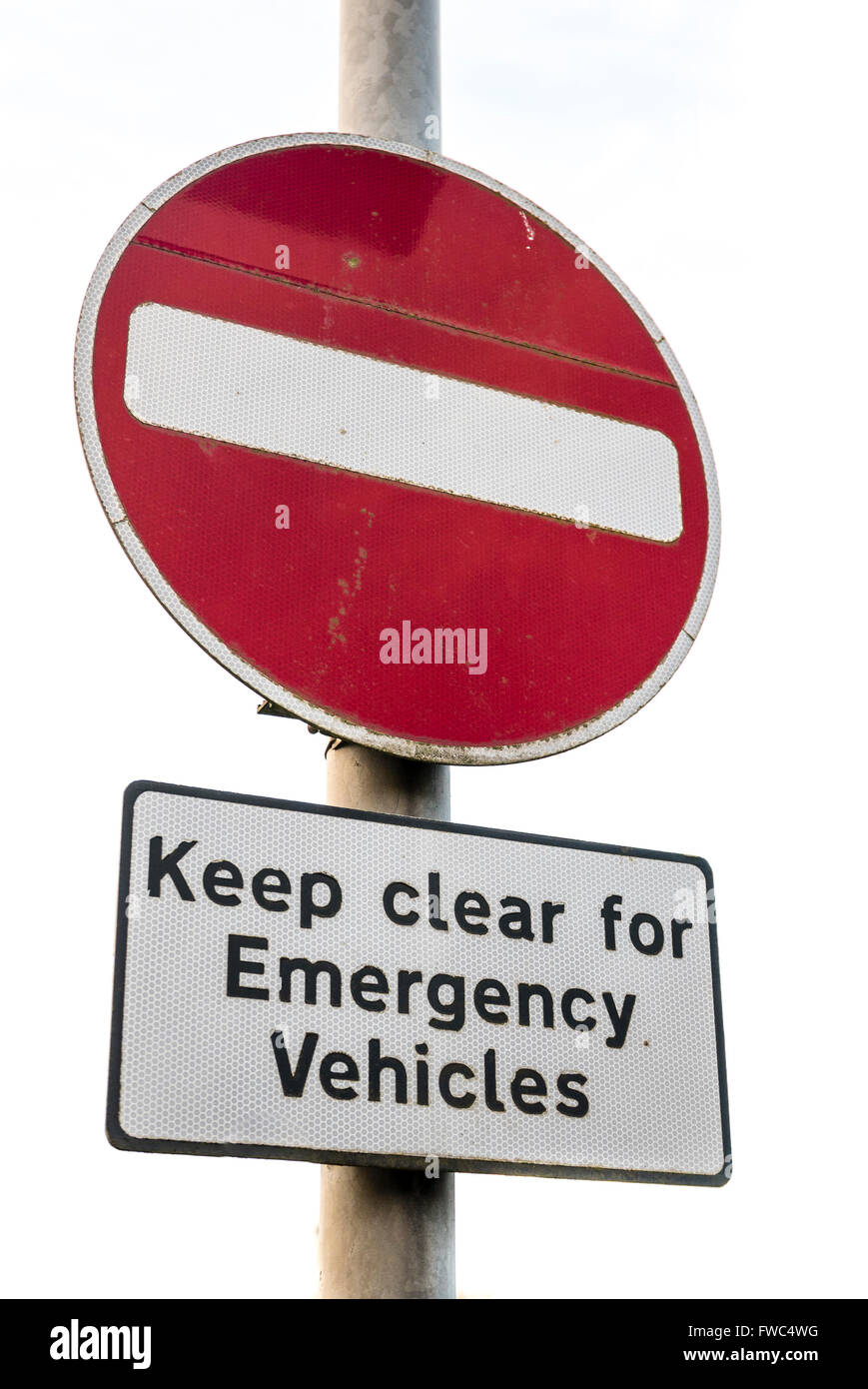 No entry road sign warning motorists to keep clear for emergency ...