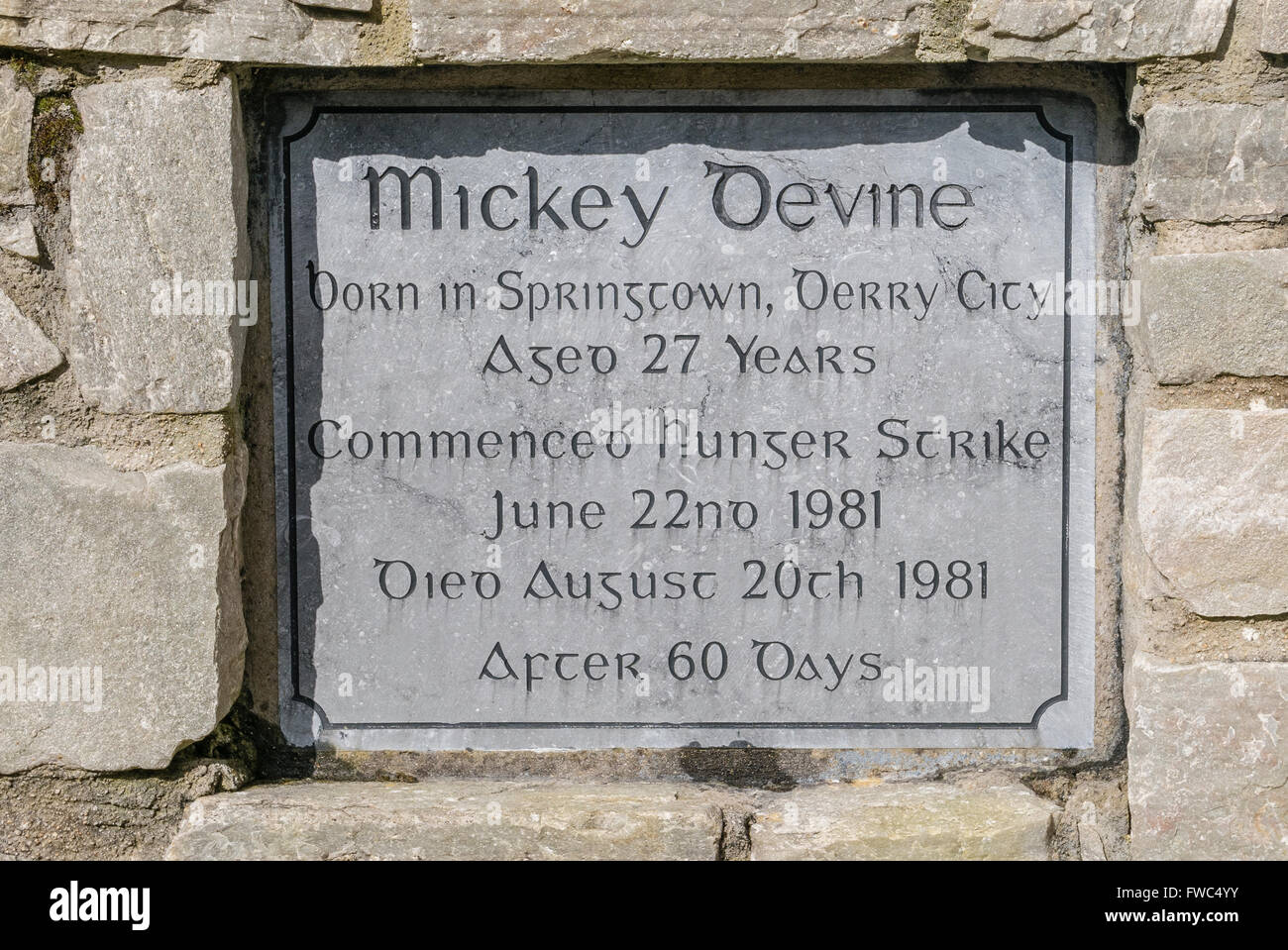 Memorial plaque in a garden of remembrance for the 1981 Irish ...