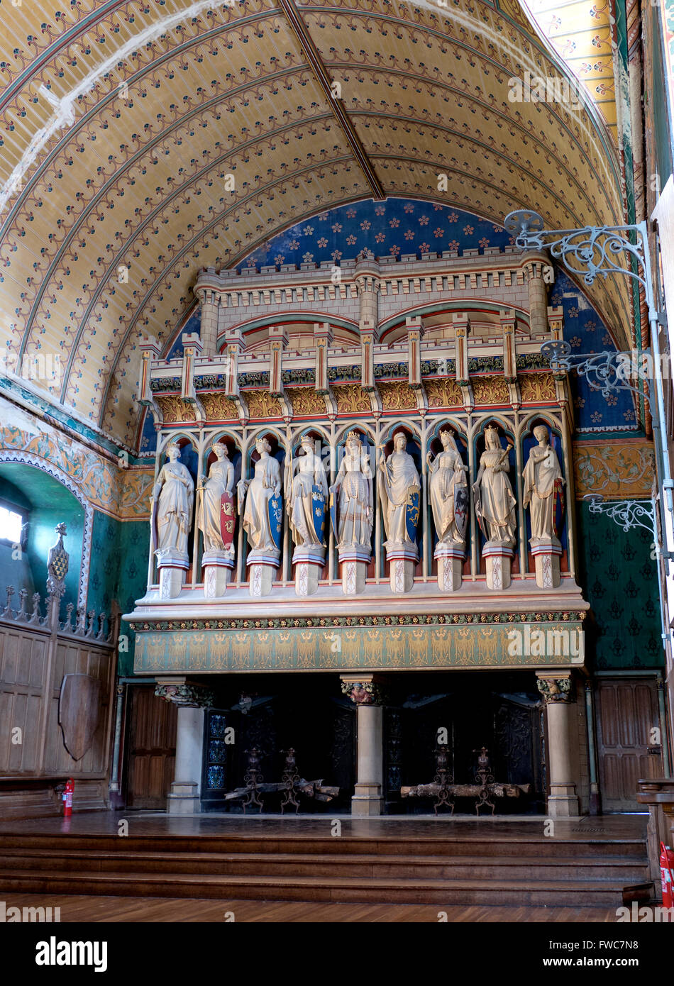 The fireplace in the Great Hall. The Château de Pierrefonds is a castle ...
