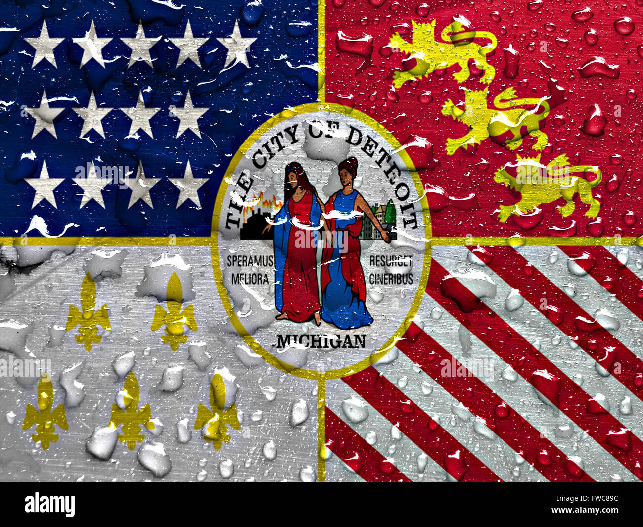 flag of Detroit with rain drops Stock Photo - Alamy
