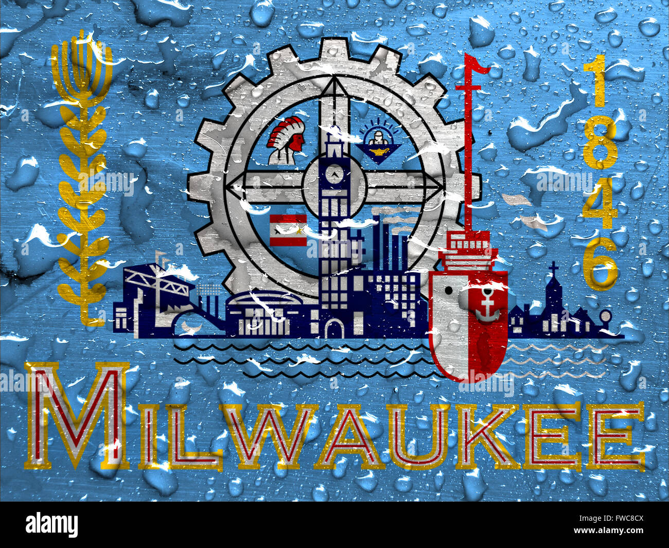 flag of Milwaukee with rain drops Stock Photo - Alamy